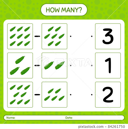 How many counting game with cucumber worksheet... - Stock Illustration ...