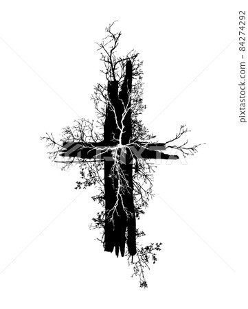 Cross made of tree branches. Vector illustration - Stock Illustration ...