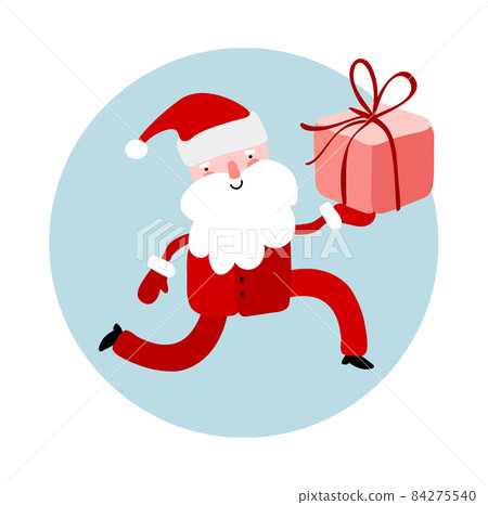 Hand drawn vector Santa Claus running with gift... - Stock Illustration ...