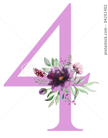 Lavender Floral Watercolor number 4 decorated... - Stock Illustration ...