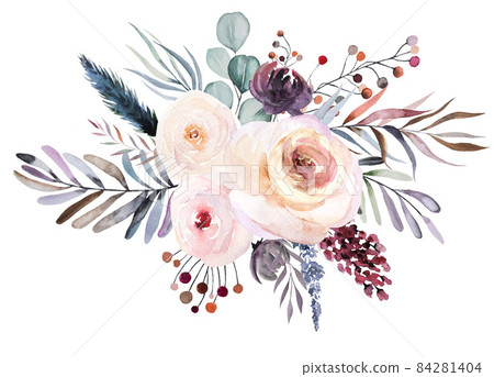 Winter floral Watercolor bouquet with pastel... - Stock Illustration ...