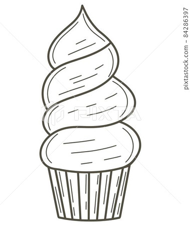 Cake with lots of cream in doodle style... - Stock Illustration ...