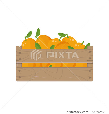 Wooden box with orange fruit, isolated on white... - Stock Illustration ...