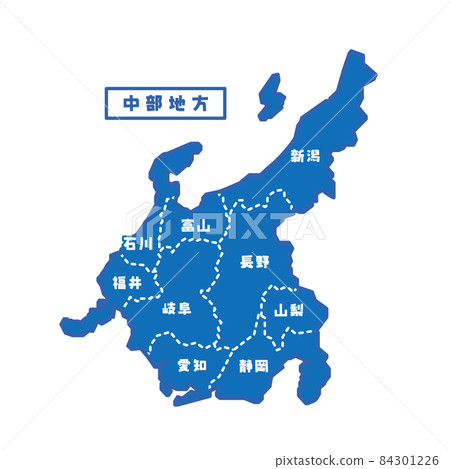 Regional map of Japan Chubu region Simple blue - Stock Illustration ...