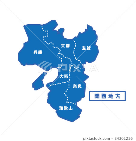 Regional map of Japan Kansai region Simple blue - Stock Illustration ...