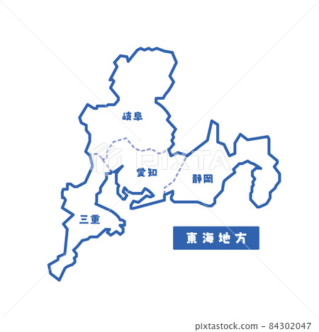 Regional map of Japan Tokai region Simple blank... - Stock Illustration ...