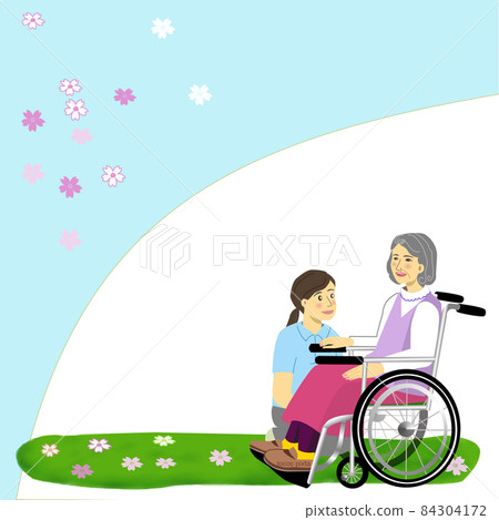 Helper crouching and watching over a woman in a... - Stock Illustration ...