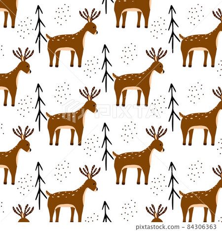 Childrens seamless pattern with deer and trees.... - Stock Illustration ...