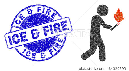 Distress Ice & Fire Round Stamp and Fire... - Stock Illustration ...