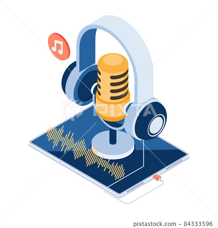 Isometric Microphone and Headphone on Digital... - Stock Illustration ...