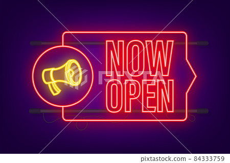 Megaphone with now open. Megaphone banner. Web... - Stock Illustration ...