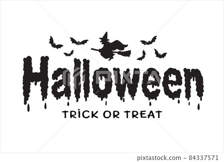 Happy Halloween text banner with witch on... - Stock Illustration ...