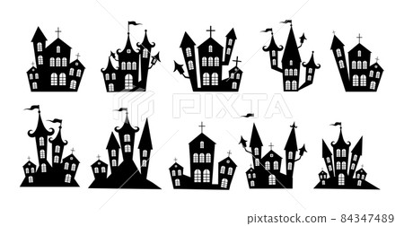 Selection of gloomy castles halloween on white... - Stock Illustration ...