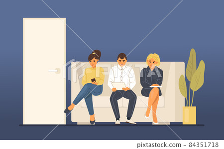 Job seekers, work candidates. Queue of three... - Stock Illustration ...