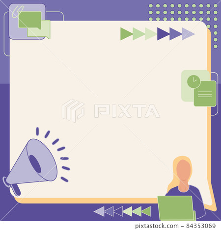 Woman Drawing Sitting Working Next To Megaphone... - Stock Illustration ...