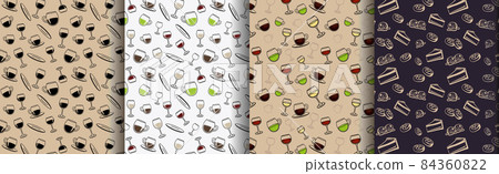 Assembly of seamless patterns, different food... - Stock Illustration ...