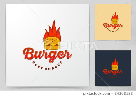 Burger fire shop logo design inspiration - Stock Illustration [84368188 ...