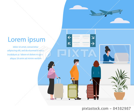 Covid Travel Airport Plane People Tourist Check in - Stock Illustration ...