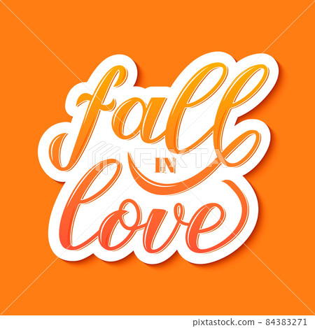 Fall in love calligraphy hand lettering sticker... - Stock Illustration ...