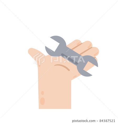 Hand holding and giving wrench. Work of... - Stock Illustration ...