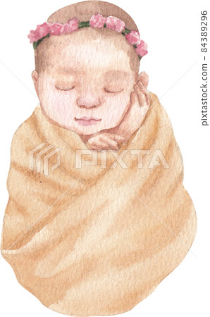 Newborn baby and decor watercolor clipart png - Stock Illustration ...