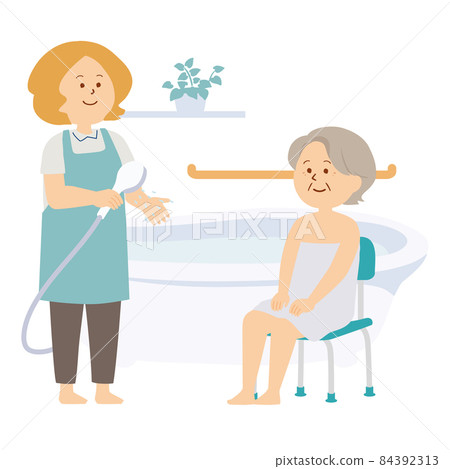 Illustration of bathing assistance - Stock Illustration [84392313] - PIXTA