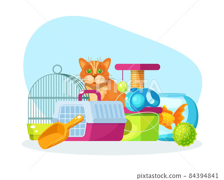 Pet shop. Animal food, accessories and toys...-插圖素材 [84394841] - PIXTA圖庫
