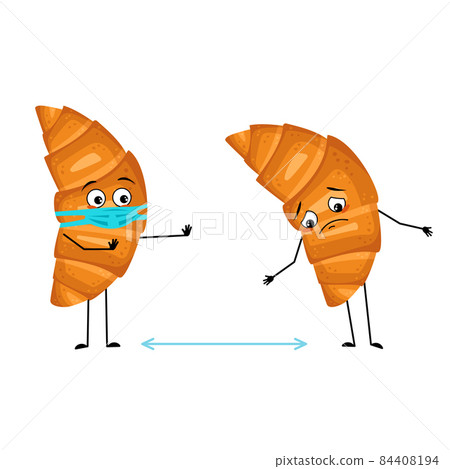 Cute croissant character with sad emotions,... - Stock Illustration ...