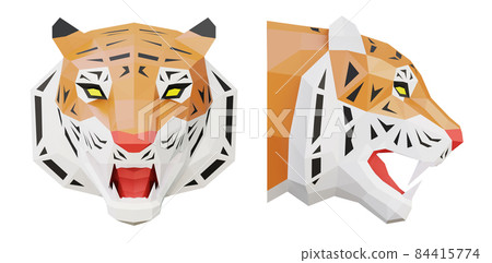 Polygonal Tiger Head in full face and profile... - Stock Illustration ...