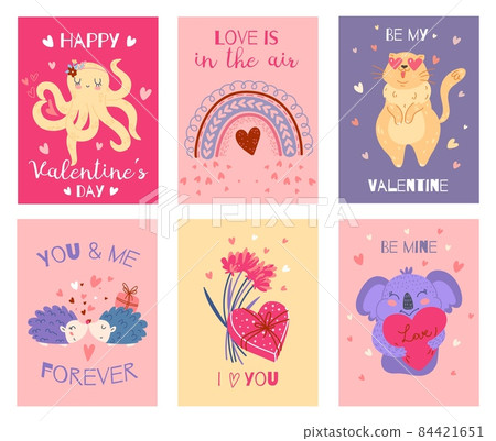 Valentine day animals cards. Cute romantic... - Stock Illustration ...
