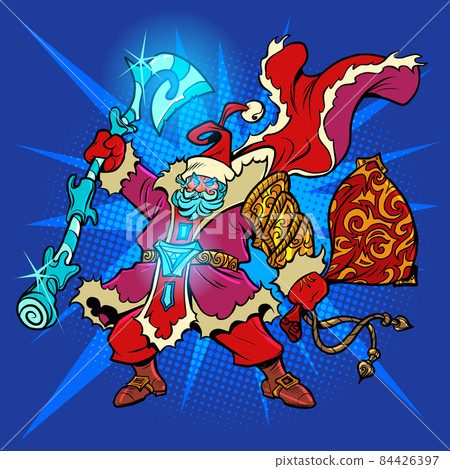Santa Claus with an ice axe. A fabulous warrior... - Stock Illustration ...