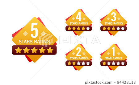 5 star rating. Badge with icons on white... - Stock Illustration ...