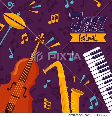 Jazz festival poster of cartoon music instrument - Stock Illustration ...