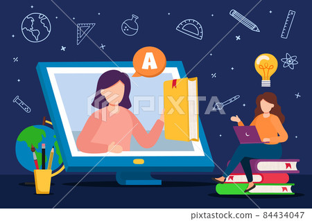 Girl student computer class web education concept - Stock Illustration ...