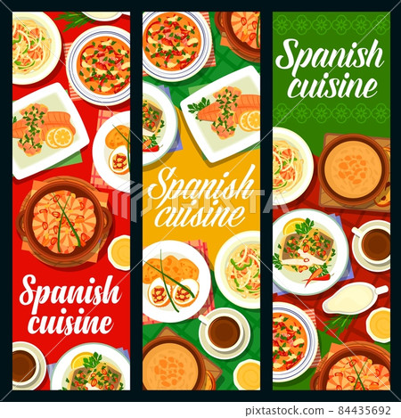Spanish food, Spain cuisine dishes banners,... - Stock Illustration ...
