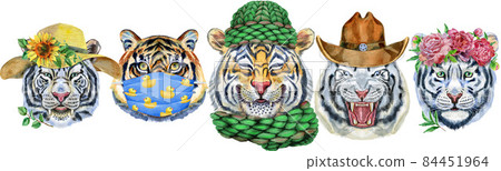 Tiger border with various accessories . Wild... - Stock Illustration ...