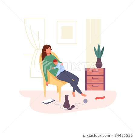 Mom fell asleep with baby. Tired sleepy mom... - Stock Illustration ...