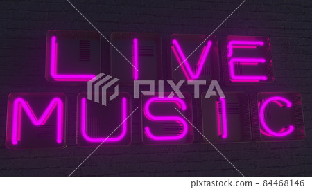 LIVE MUSIC signboard made with glowing neon... - Stock Illustration ...
