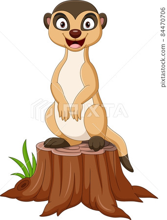 Cartoon meerkat standing on tree stump - Stock Illustration [84470706 ...