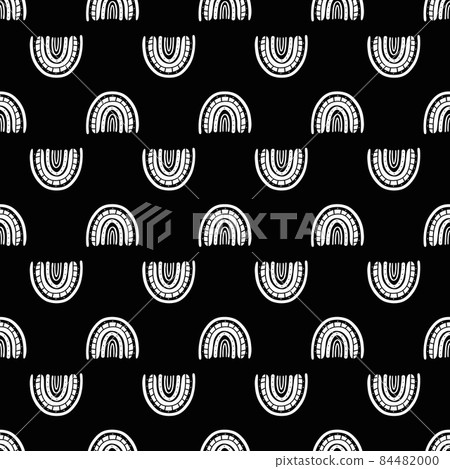 Boho Rainbow black and white seamless pattern - Stock Illustration ...