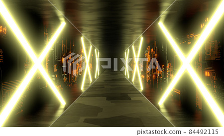 Neon Tunnel VJ Cyberspace Club Yellow Pillar... - Stock Illustration ...