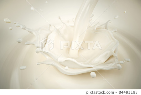 Milk pouring with crown splash in milk pool - Stock Illustration ...