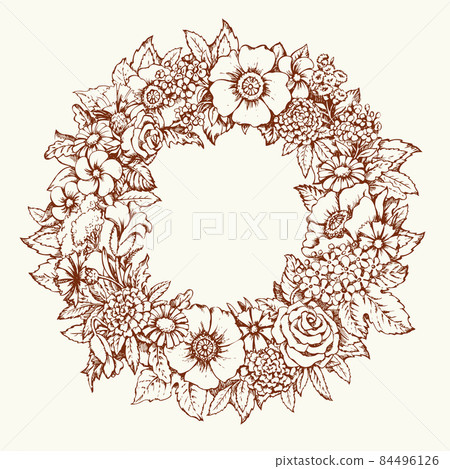 Wreath of flowers. Vector drawing - Stock Illustration [84496126] - PIXTA