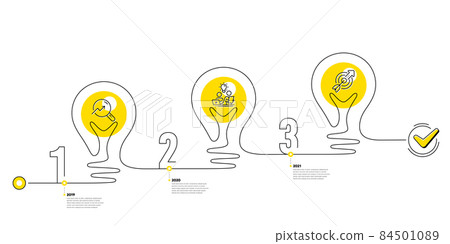 Continuous line timeline with lamp light bulbs... - Stock Illustration ...