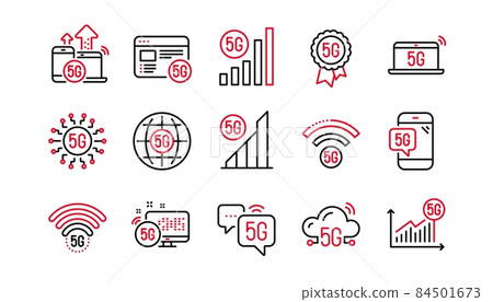 5G technology line icons set. Phone connection,...-插圖素材 [84501673 ...