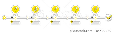Timeline with lamp light bulbs and icons. 5... - Stock Illustration ...