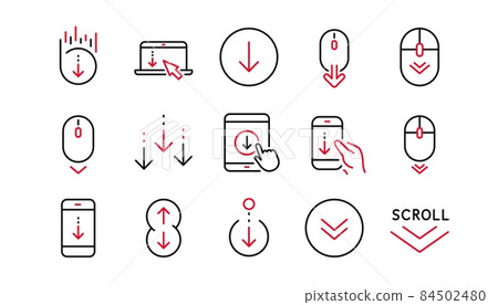 Scroll down line icons. Scrolling mouse,... - Stock Illustration [84502480] - PIXTA
