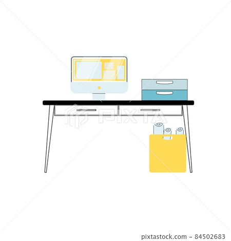 Flat cartoon computer monitor on work... - Stock Illustration [84502683 ...