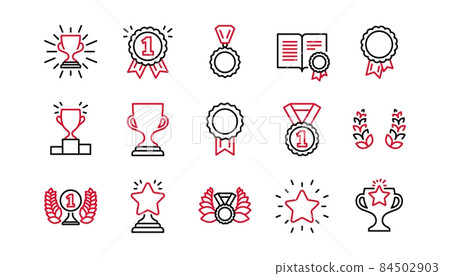 Award line icons. Winner medal, Victory cup and...-插圖素材 [84502903 ...