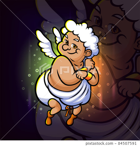 The cute old cupid is flying esport logo design - Stock Illustration ...